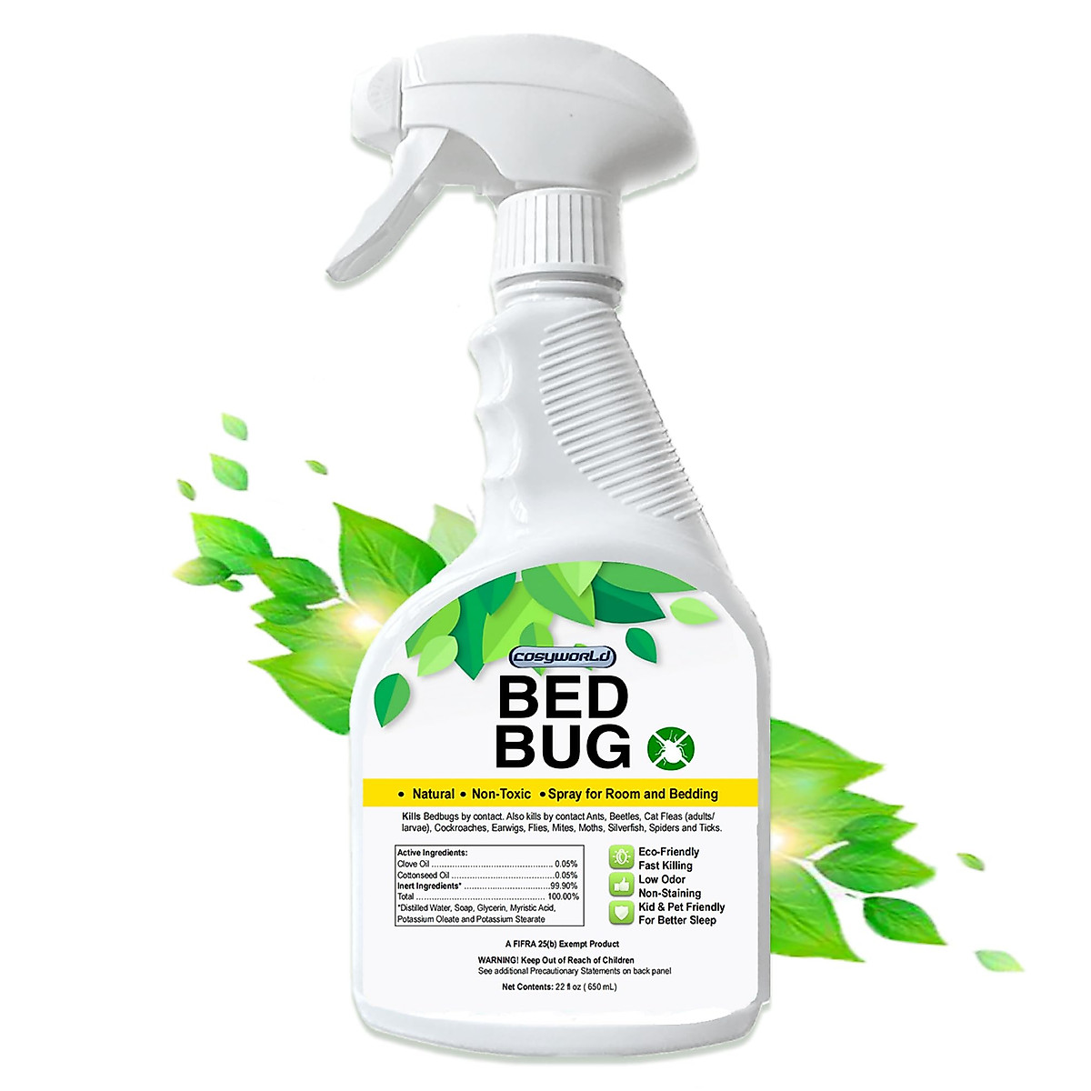 Cosyworld Bed Bug Killer, Fast and Sure Kill with Extended Residual Protection Bug Spray, Organic Insect Killer & Natural Roach Spray & Non-Toxic Ant Killer, Child & Pet Friendly-22 oz