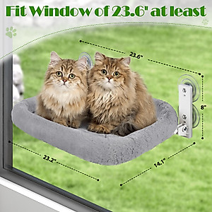 keny Cat Window Perch with Soft Plush Cushion Bed, Cordless Cat Window Hammock with 3.54" Larger Suction Cups, Easy to Assemble Cat Window Bed Seat for Indoor Cats, Grey
