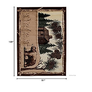 Allstar 8x10 Mocha and Ivory Cabin Rectangular Accent Rug with Chocolate and Espresso Wildlife Walking Bear Design (7' 6" x 10' 5")