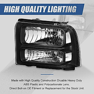 Auto Dynasty [Halogen Model Factory Style Headlights Assembly Compatible with Ford F250 F350 F450 F550 Super Duty 05-07, Driver and Passenger Side, Black Housing Clear Lens