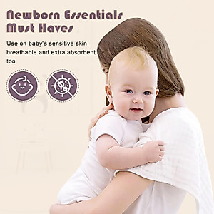 Ease Cubs Muslin Burp Cloths Large 100% Cotton Hand Washcloths for Boys & Girls, Baby Essentials Extra Absorbent and Soft Burping Rags for Newborn Registry (White & Green, 12-Pack, 20" X10")