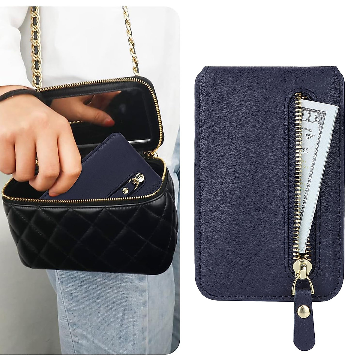 Cavor Compatible with Magsafe Wallet,Wallet with Adjustable Stand,Magnetic Wallet for iPhone 16 Pro Max/14 Pro/15/14 Plus/13/12,Magsafe Card Holder,Magsafe Phone Wallet,Zipper Pocket-Blue