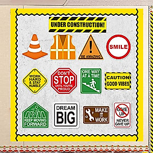 42 Pcs Construction Bulletin Board Set Under Construction Positive Sayings Accents Cutouts Signs for Classroom Learning Zone Kid's Room Decor