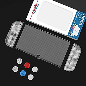 HEYSTOP Case Compatible with Nintendo Switch OLED Model 2021, Dockable PC Protective Cover with Comfortable TPU Joy-Con Grip Case and 6 Thumb Stick Caps