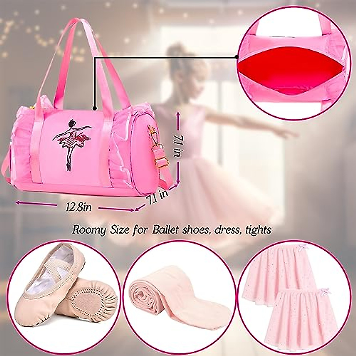 HICCUPfish Cute Toddler Ballet Dance Bag Princess Backpack Pink Shoulder Bag for little Girl (Long mesh)