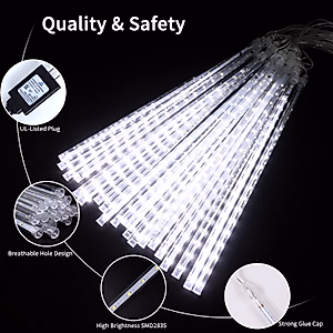 Blingstar Meteor Shower Lights 16Inch 20Tubes 720LED Christmas Outdoor Waterproof Falling Rain Extendable Cascading Icicle for Indoor Outside Xmas Halloween Tree Decor, Cool White