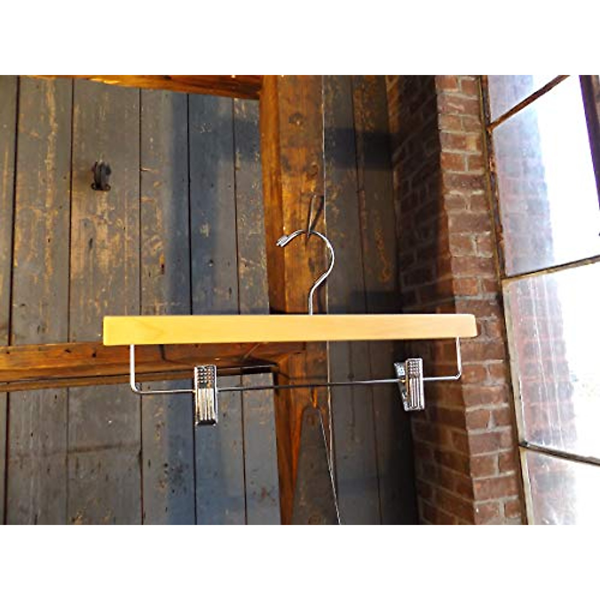NAHANCO 6214RCCH 14” Wooden Pant Skirt Hanger with Chrome Hook and Clips, Natural (Pack of 100)