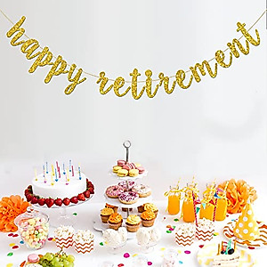 INNORU Happy Retirement Banner - for Farewell Party - Leaving - Finally Retiring Party Bunting Decorations, Gold Glitter