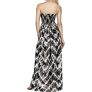LA LEELA Women's Boho A line Slit Maxi Dress Smocked Top Evening Long Strapless Tube Dresses for Women One Size Kohl, Zig Zag