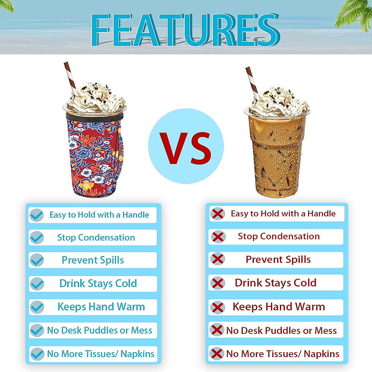 Iced Coffee Sleeve with Handle for Cold Drinks Allay Blossom Beverages Reusable Neoprene Coffee Insulator Sleeves Home Party Suppliess for 18-20oz Coffee Cups