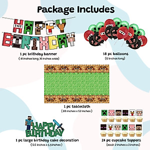 Pixel Birthday Decorations, Party Decorations, Birthday Party Supplies, Banner, Balloons, Tablecloth, Cupcake Toppers, Large Cake Decorations, Table Cover, Creeper