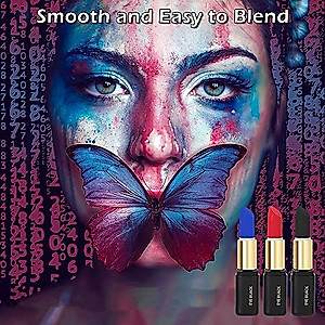 Eye Black Face Paint Kit, Eye Black Stick for Football Baseball Softball Lacrosse, Blue Red Black Facepaint Lipstick for Christmas Costume Cosplay Clown Makeup, Waterproof Blendable Body Paint Stick