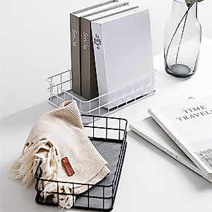 Lioong Black Metal Wire Bathroom Vanity Trays Storage Basket Bins for Organizing Paper Hand Towel Toilet Tank Vanity Countertop Table