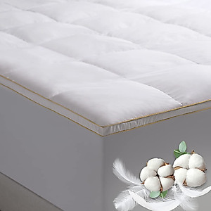 Simmons Feather Bed Full Mattress Topper with 230TC Microfiber Shell - Skin Friendly Prime Feather Fiber Baffle Box Mattress Topper with 15” Skirt for Full Size Bed - Plush Mattress Pad, 54”x75