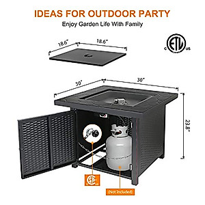 CAMPLUX Propane Fire Pit Table, 30 Inch Outdoor Gas Fire Pits Table with Lava Rocks and Lid, Adjustable Flame, ETL Certified