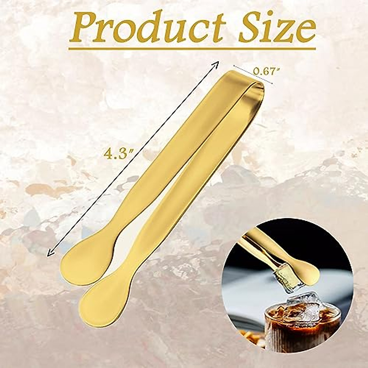 6 Pack 4.3" Sugar Cube Ice Tongs, Stainless Steel Mini Appetizers Serving Tongs for Buffets, Coffee Bar, Tea Party and Desserts Banquet (Gold)