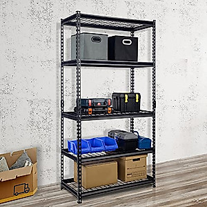 Pachira 36" W x 18" D x 72" H Adjustable Height 5-Shelf Steel Shelving Unit Utility Organizer Rack for Home, Office, and Warehouse, Black