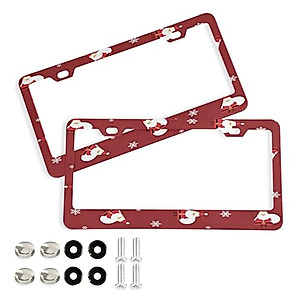 YETTASBIN Christmas Santa Claus License Plate Frames, Decorative License Plate Covers, 2 Packs Universal Aluminum Tag Frame with 2 Holes & Screw Caps for Front and Rear Car Tags, Elliptical Hole