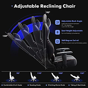 Big and Tall Gaming Chair 350lbs-Racing Style Computer Gamer Chair,Ergonomic Office PC Chair with Wide Seat, Reclining Back, Adjustable Armrest-Black