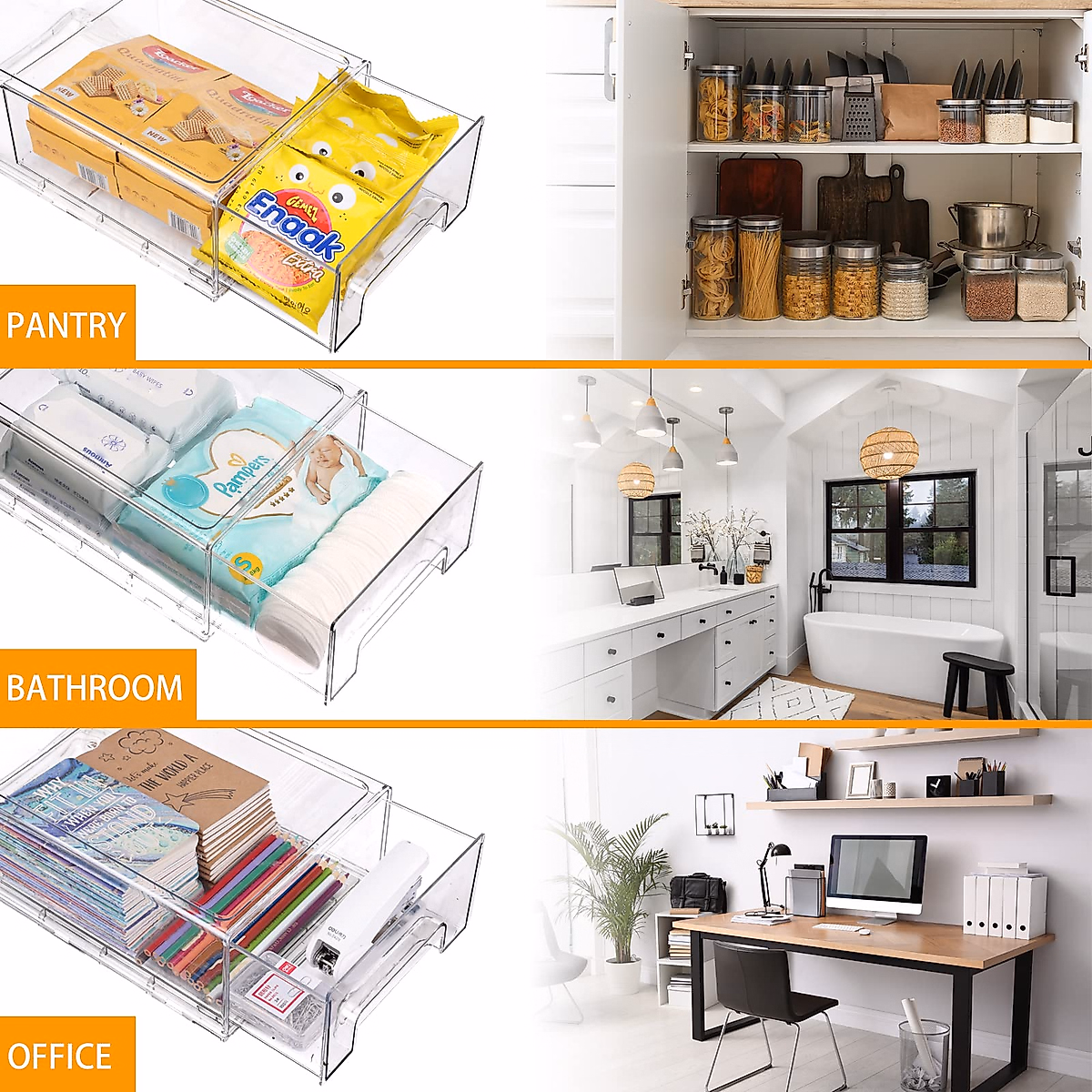 Moretoes 2 Pack Fridge Organizer Bins, Fridge Drawer Organizer Stackable Pull Out Storage Bins for Storage Clear for Food, Drinks, Vegetable Storage, Medium