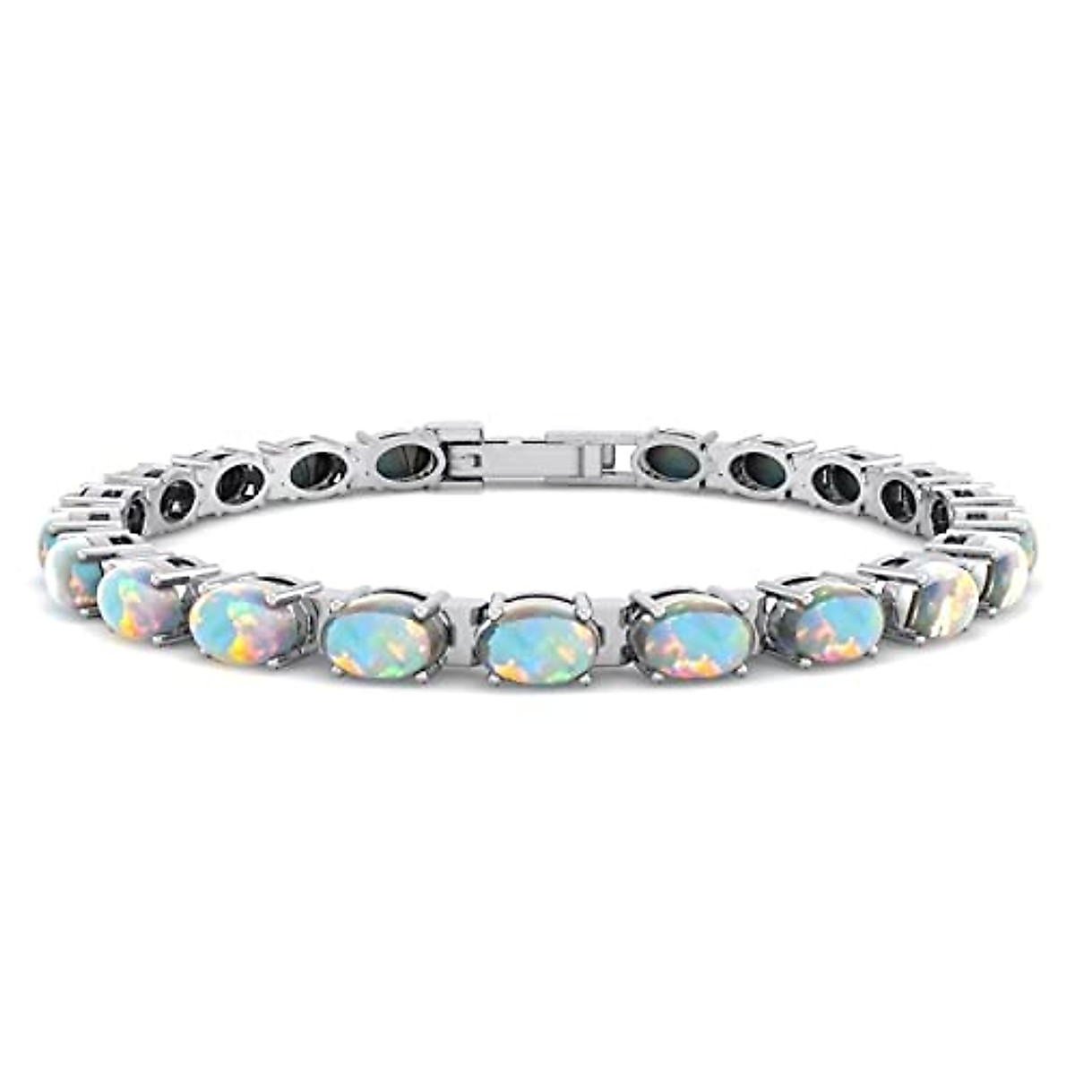 Silver Smile 925 Sterling Silver Opal Gemstone Bracelets Gift for Women Mom Wife and Girls|Attractive Tennis Bracelet in 7.25" Length with Secure Lock |Comes in a Suede Pouch