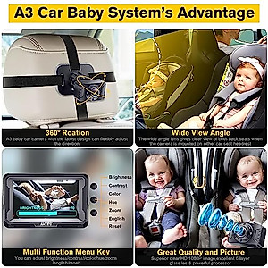 Baby Car Camera Rear Facing: HD 1080P Car Baby Monitor with Camera Wide View 360° Rotation Adjustable Backseat Camera Crystal Night Vision 3 Mins Easy to Install