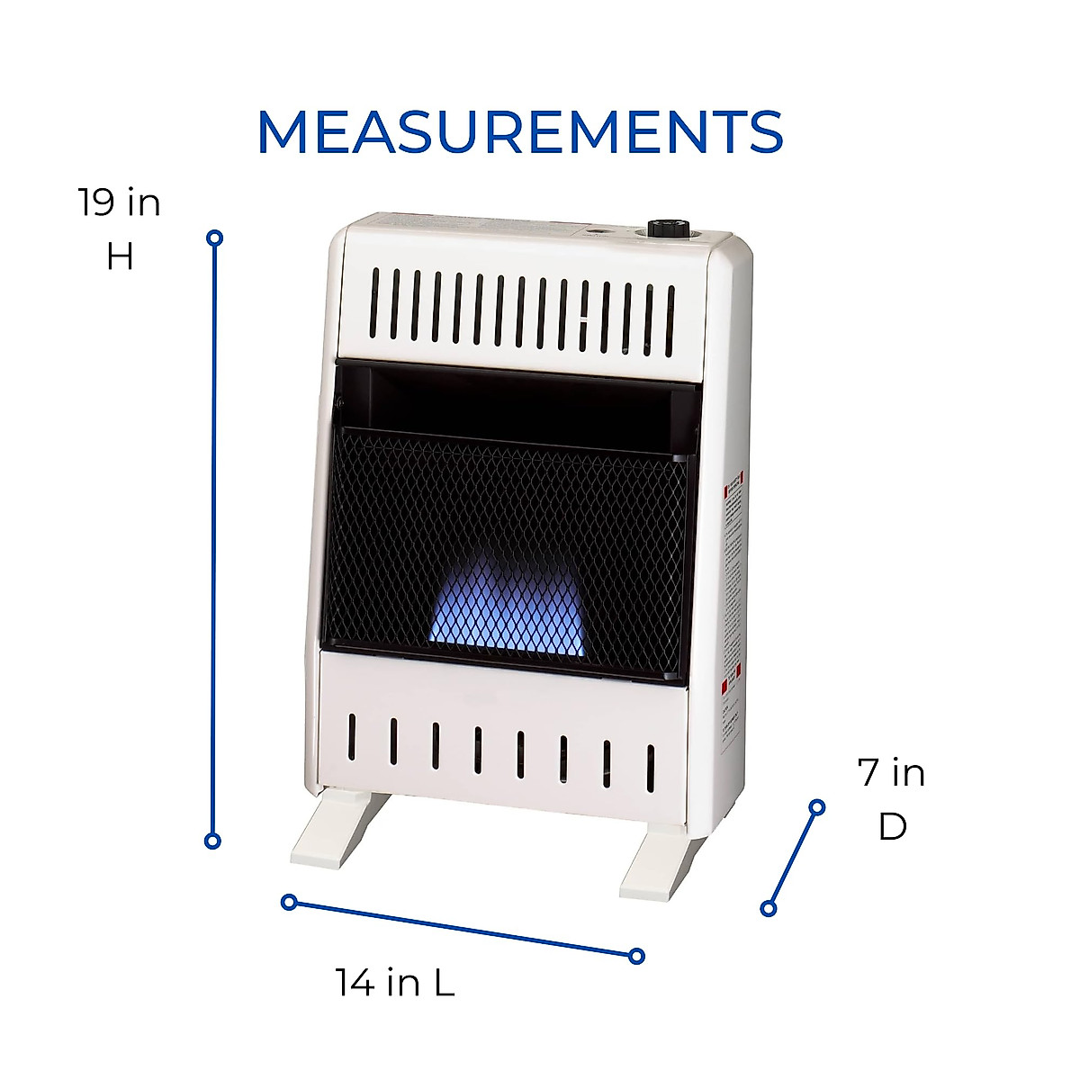ProCom ML100TBA-B Ventless Propane Gas Blue Flame Space Heater with Thermostat Control for Home and Office Use, 10000 BTU, Heats Up to 500 Sq. Ft., Includes Wall Mount and Base Feet, White