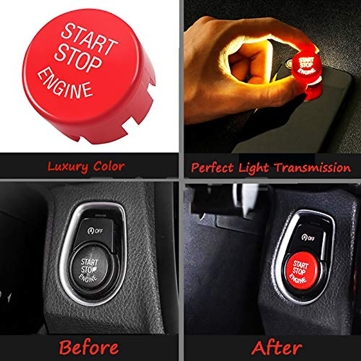 Jaronx Sports Red Start Stop Engine Switch Button Compatible with BMW,Power Ignition Start Stop Button Replacement(Compatible with BMW 1 2 3 4 5 6 7 X1 X3 X4 X5 X6/F30 F10 F01 F15 G01 G30 G31 G11 G12)