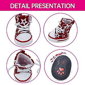 Magicorange 4 Pcs Pet Shoes Puppy Sport Denim Shoes, Outdoor Anti-Slip Sneaker Boot Causal Dog Shoes for Small Medium Size and Large Dogs (#2, Red)