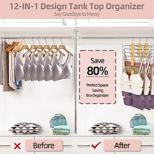 Tank Top Hanger for Closet - Monalife Bra Hangers Space Saving,360° Rotating Wood Bra Holder Organizer,Non-Slip Foldable Metal Hooks Closet Storage Organizer for Cami, Sports Bras, Scarf, Tie and Belt
