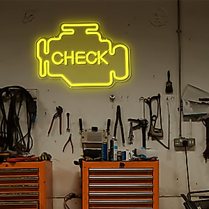 JianJung Check Engine Light Neon Sign Check LED Sign Dimmable Neon Light Up Sign for Man Cave Bedroom Garage Room Auto Repair Shop Studio Neon Wall Sign Decor Gifts for Men