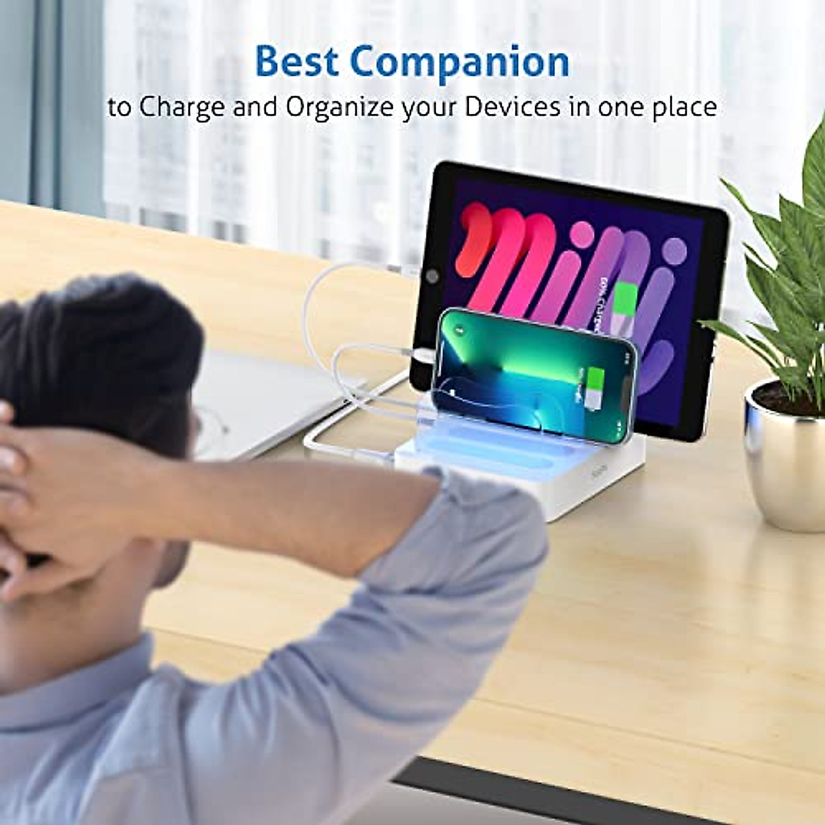 SooPii Charging Station for Multiple Devices, 4-Port Charger Station with 4 Mixed Charging Cables Included,for Home,Office,Travel