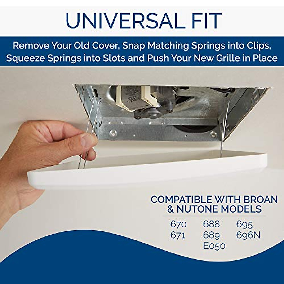 Broan-NuTone FGR101S Replacement Square Bathroom Ventilation Exhaust Fan Grille Cover, White