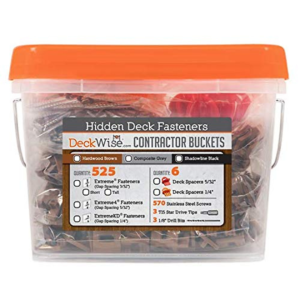 DeckWise (Black) Ipe Clip Extreme S Hidden Deck Fasteners, 5/32" Gap, Stainless Steel Black #8x2" Trim-Head Screws for 300 Sq.Ft. of AD and KD Hardwood, Thermal or Composite Decks (525 Bucket)