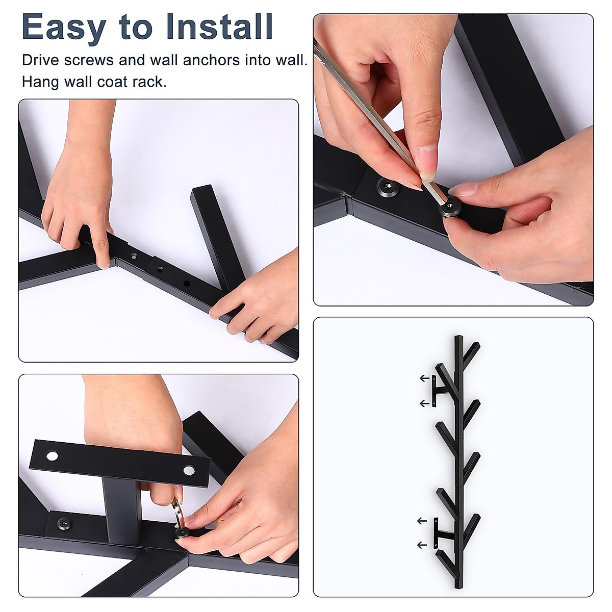 Barydat 2 Pack Coat Rack Wall Mount 39 Inch Vertical Wall Mounted Coat Rack Modern Metal Hanging Wall Coat Hanger Wall Coat Tree for Hats Clothes Purse Jackets Bags Entryway Bedroom Living Room Black