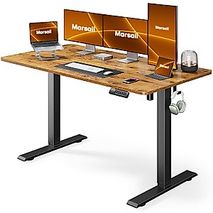 Marsail Electric Standing Desk Adjustable Height, 24"D x 55"W x 28.3"H Adjustable Desk with Sedentary Reminder, Stand up Desk for Home Office Furniture Computer Desk Memory Preset with Headphone Hook