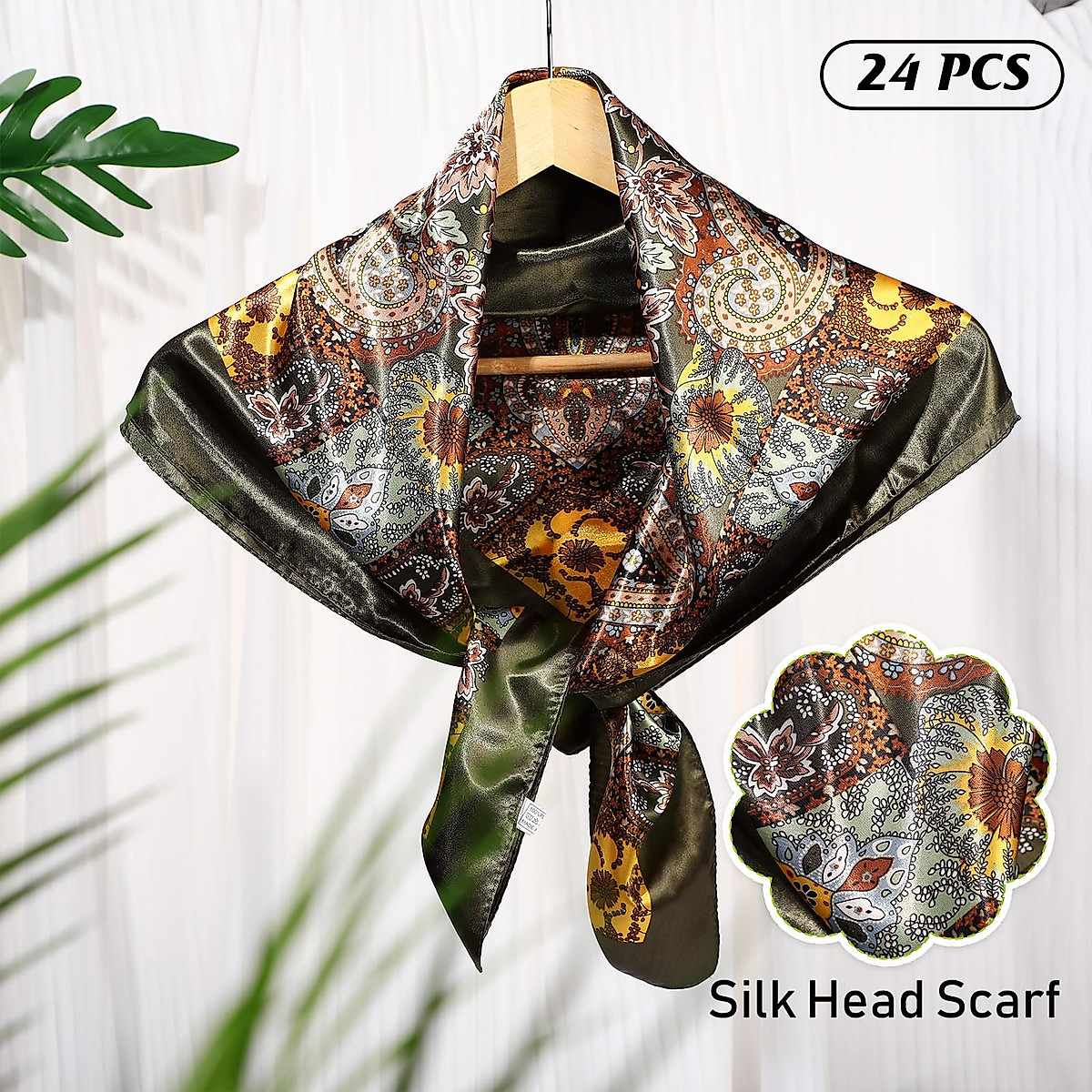 Hicarer 24 Pcs 35 Inch Silk Head Scarf Large Square Neck Scarf Sleeping Hair Wrapping Satin Scarf for Women