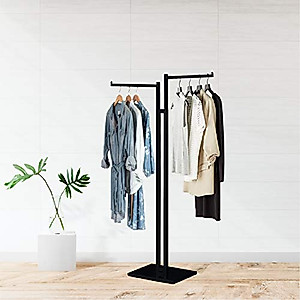 Durable Modern Design 2 Way Garment Rack – Heavy Duty Rectangular Tube Clothing Rack, Adjustable Display Fixture with Chrome Finish. Clothing and Garment Racks (Matte Black)