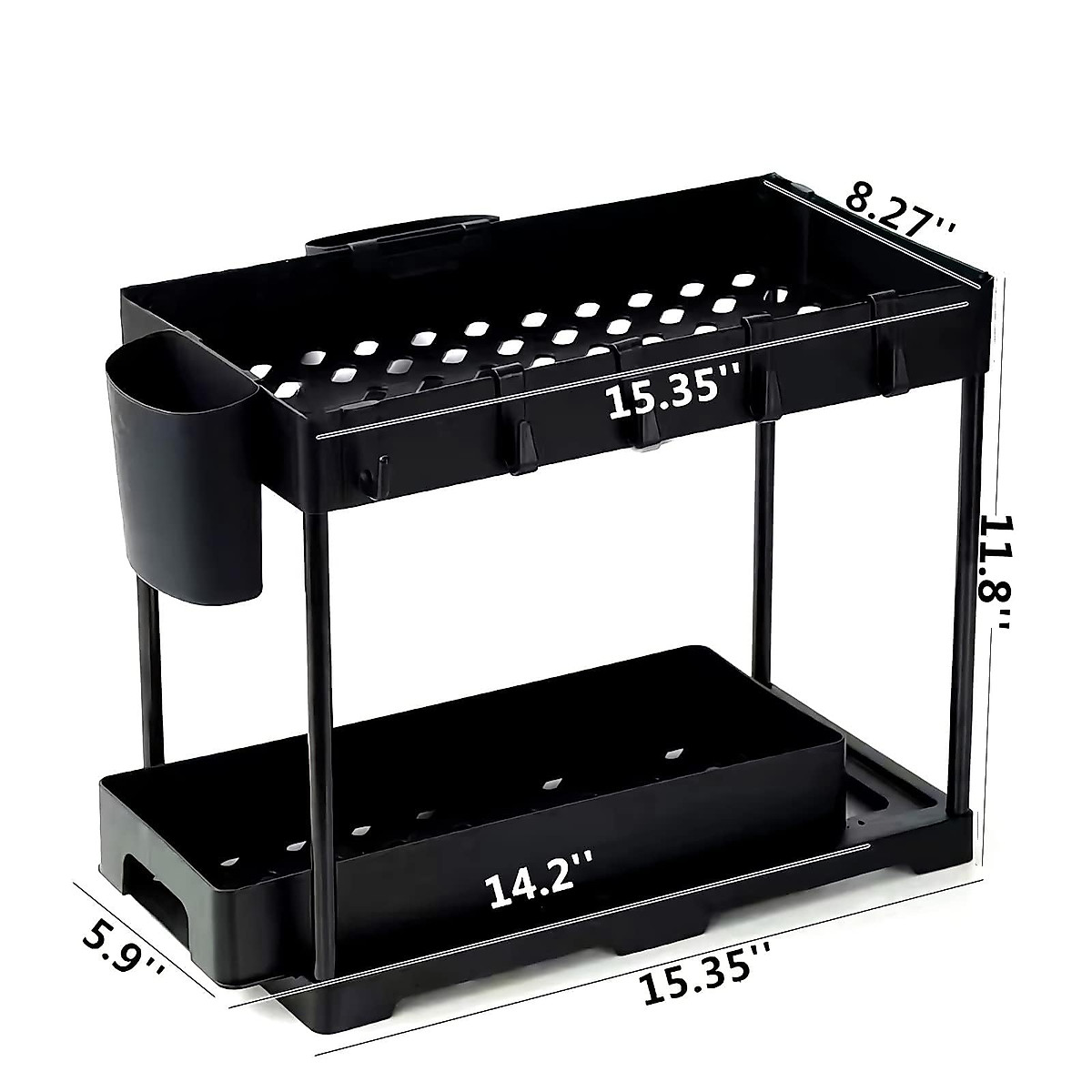 2 Pack Under Sink Organizers and Storage With Sliding Storage Drawers Basket,2 Tier Bathroom Organizer Under Sink,Kitchen Cabinet Organizers And Storage Rack With Hooks,The Bottom Can Be Pull Out