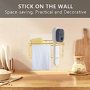 blueden 3-in-1 Adhesive Sink Caddy Kitchen Sink Organizer,Stainless Steel Sponge and Brush Holder for Kitchen Sink,Suitable for Sponges,Dish Cloth,Scrubbers, Soap, Kitchen, Bathroom.Gold