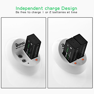 BONAI 9V Charger,2 Bay Independent Smart Battery Charger for 9V Rechargeable Li-ion & Ni-MH Batteries