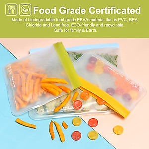 Roonoo 10 Pack Dishwasher Safe Reusable Snack Bags, Reusable Storage BPA Free Freezer Bags, Leakproof Bags Food Storage