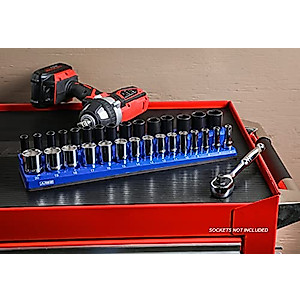 ARES 60008-30-Piece 3/8 in METRIC Magnetic Socket Organizer -BLUE -Holds 15 Standard (Shallow) and 15 Deep Sockets -Perfect for your Tool Box -Also Available in BLACK
