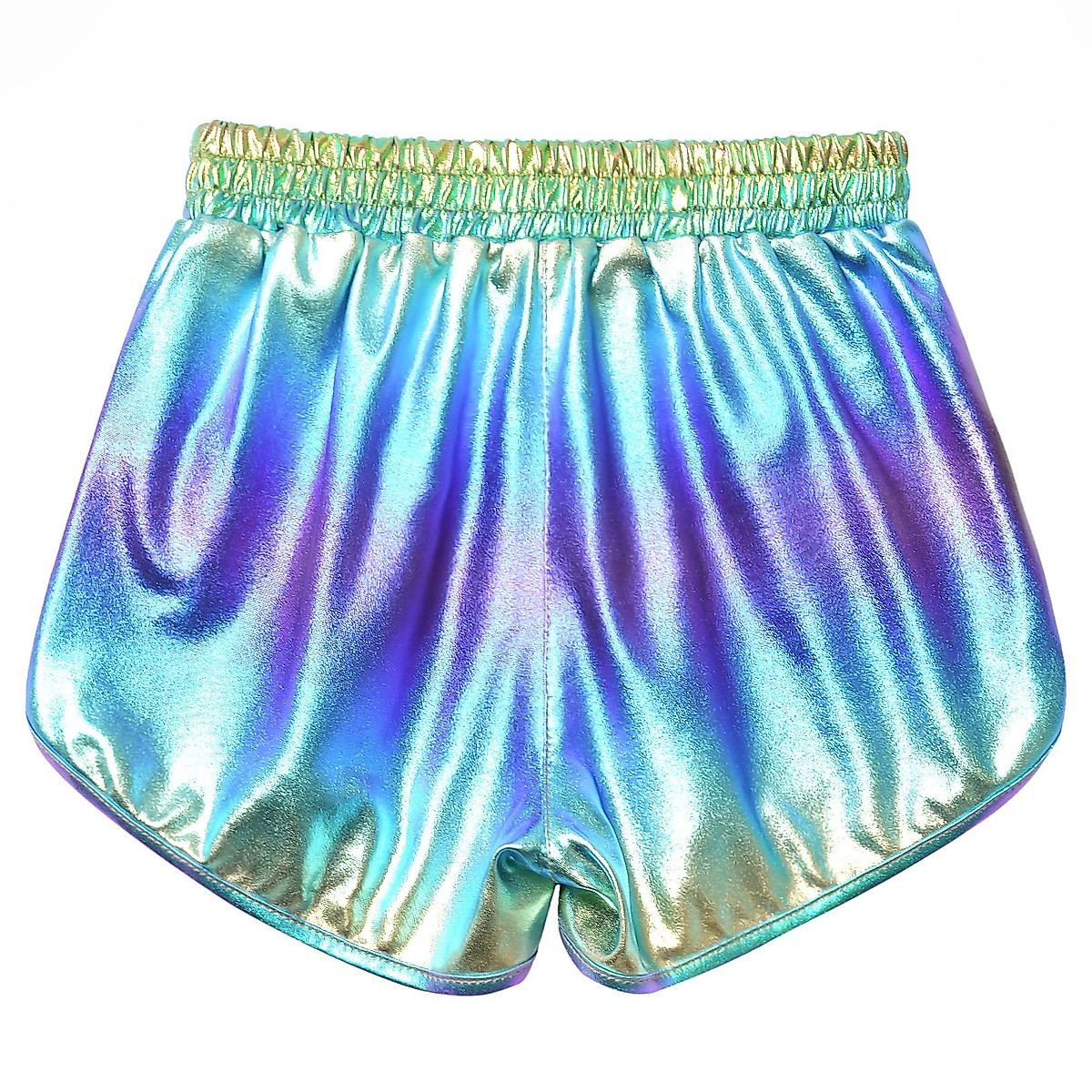 Metallic Shorts for Big Girls Dance Shorts Shiny Hot Pants 12 13 Rainbow with Sunglass