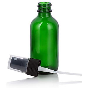 JUVITUS (24 Pack) 2 oz Green Glass Boston Round Bottle with Black Fine Mist Spray + Funnel
