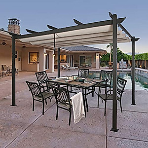 10'x13' Outdoor Retractable Pergola Non-Rust Aluminum Patio Pergola Shelter with Sun Shade Canopy for Garden, Deck, Backyard, Beige