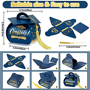 Spakon 30 Pcs Graduation Cap Gift Box Graduation Party Favors Graduation Candy Box Treat Box with Tassel Graduation Centerpieces for Tables 2024 Graduation Decorations Grad Part(Blue, Gold)