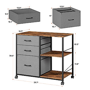 Raybee 3 Drawer File Cabinets Filing Cabinets for Home Office Mobile Lateral Office File Cabinet Rolling Printer Stand Fits for A4 Letter, Legal Size,26.6" H x 29.7" W x 16.9" D