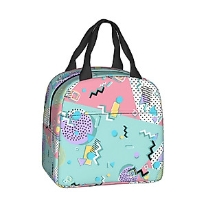 JSHXJBWR Memphis Hipster Style 80s-90s Portable Lunch Bag For Women Men Insulated Cooler Tote Bag Reusable Lunch Box For Travel Picnic Work Hiking Office