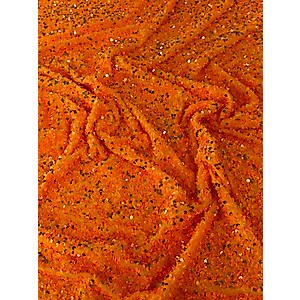Sequin Velvet Fabric Soft Stretchy Cloth with Glittering Sequins Perfect for Dressmaking Costumes Upholstery and Christmas Decor 1 Yard of Spandex Fabric for Sewing and Crafts (Orange)